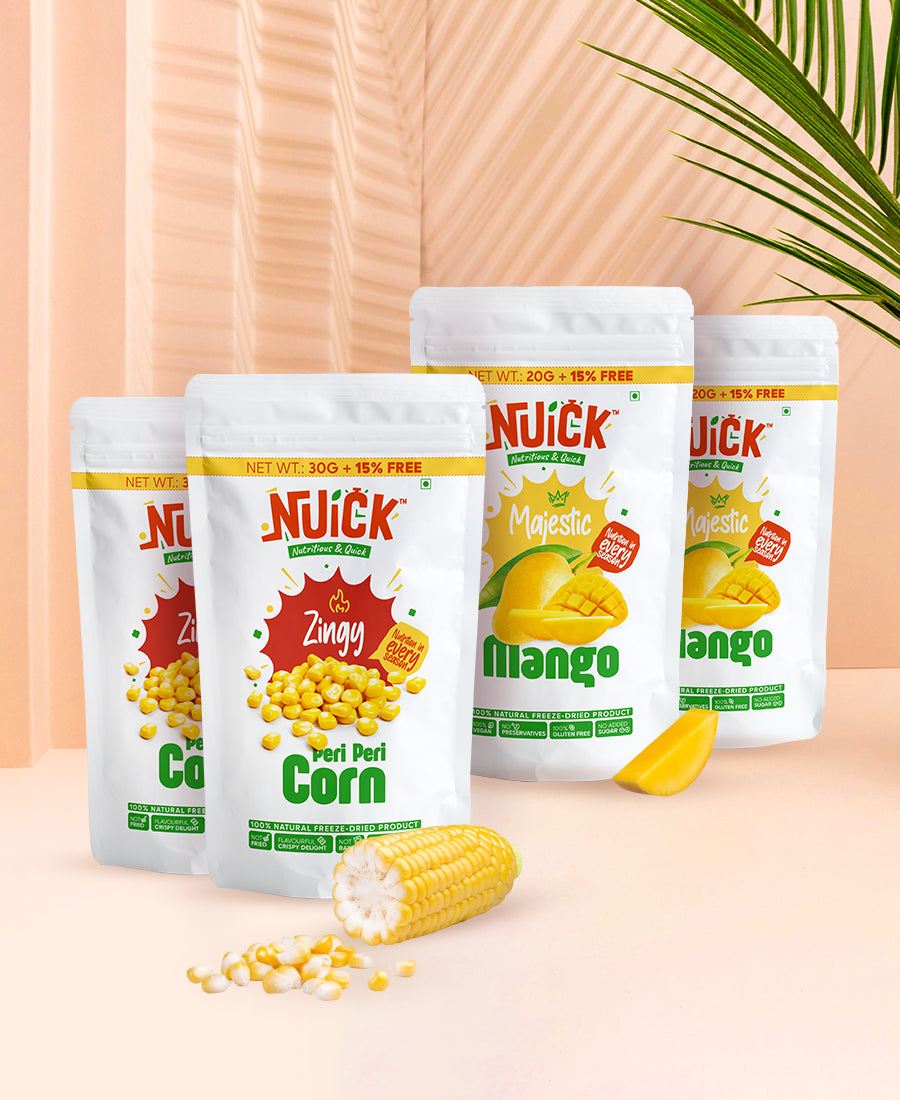 2 Packs each of Freeze Dried Mango Chunks and Peri-Peri Corn – Nuick Foods